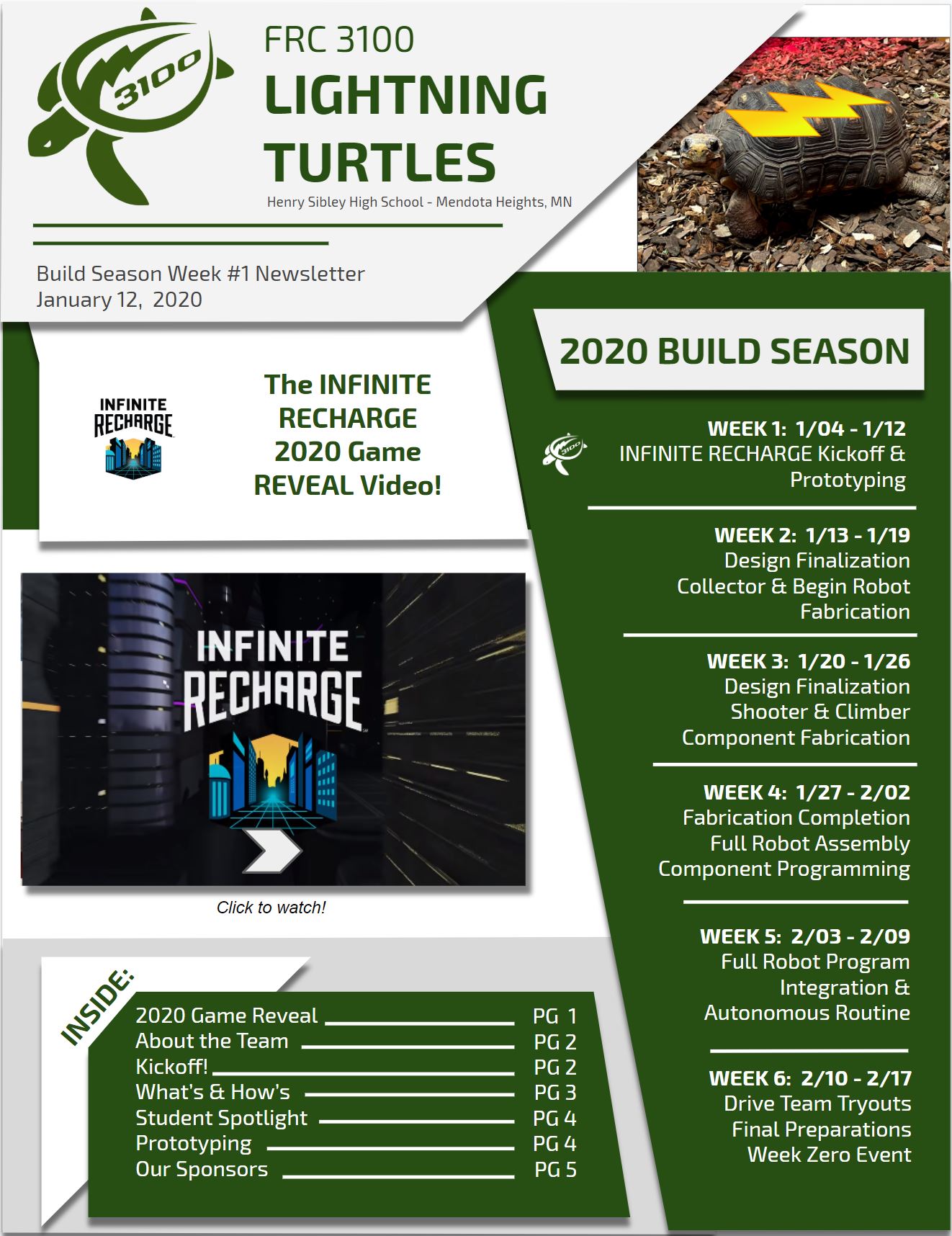 Lightning Turtles Build Season Week #1 Newsletter | The Lightning Turtles